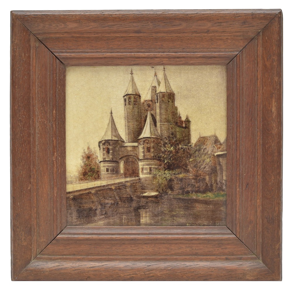 Polychrome pottery wall tile with image - auctions & price archive