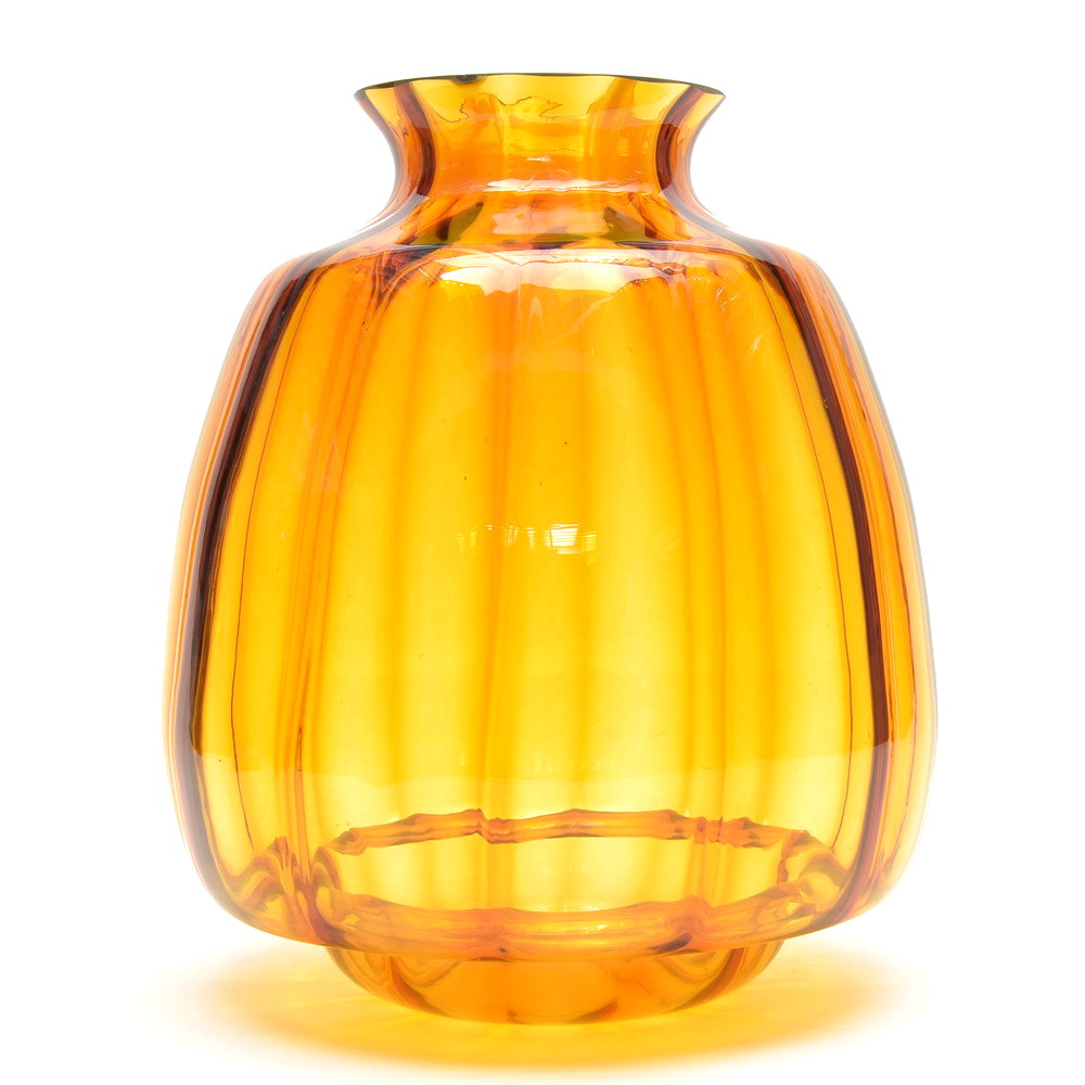 Large amber glass vase with vertical - auctions & price archive
